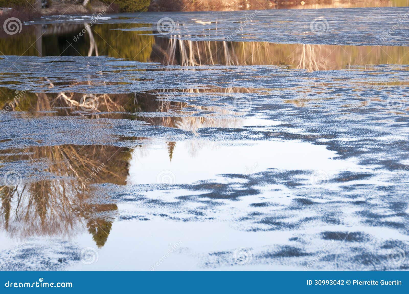 Ice Melting and Reflections Over a Lake Stock Photo - Image of lake ...