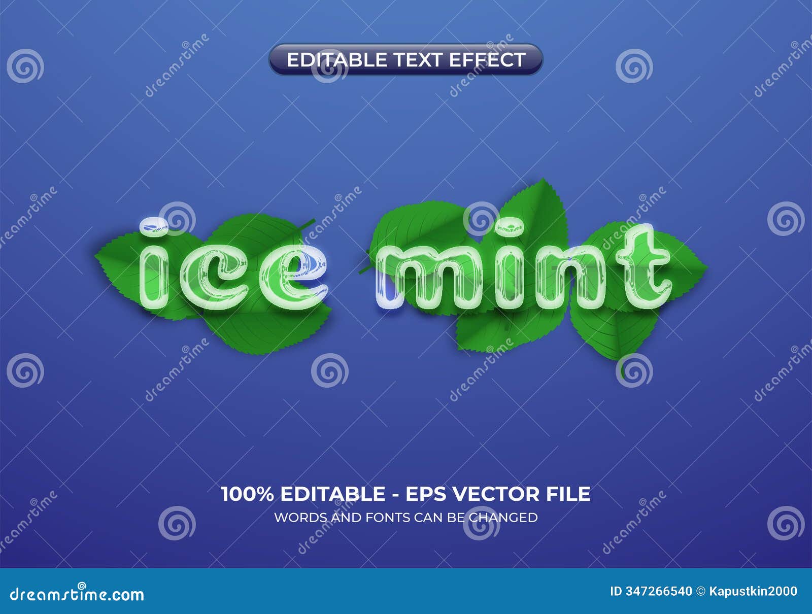 Ice Mint Text Effect with Mint Leaves on Blue Background. Editable ...