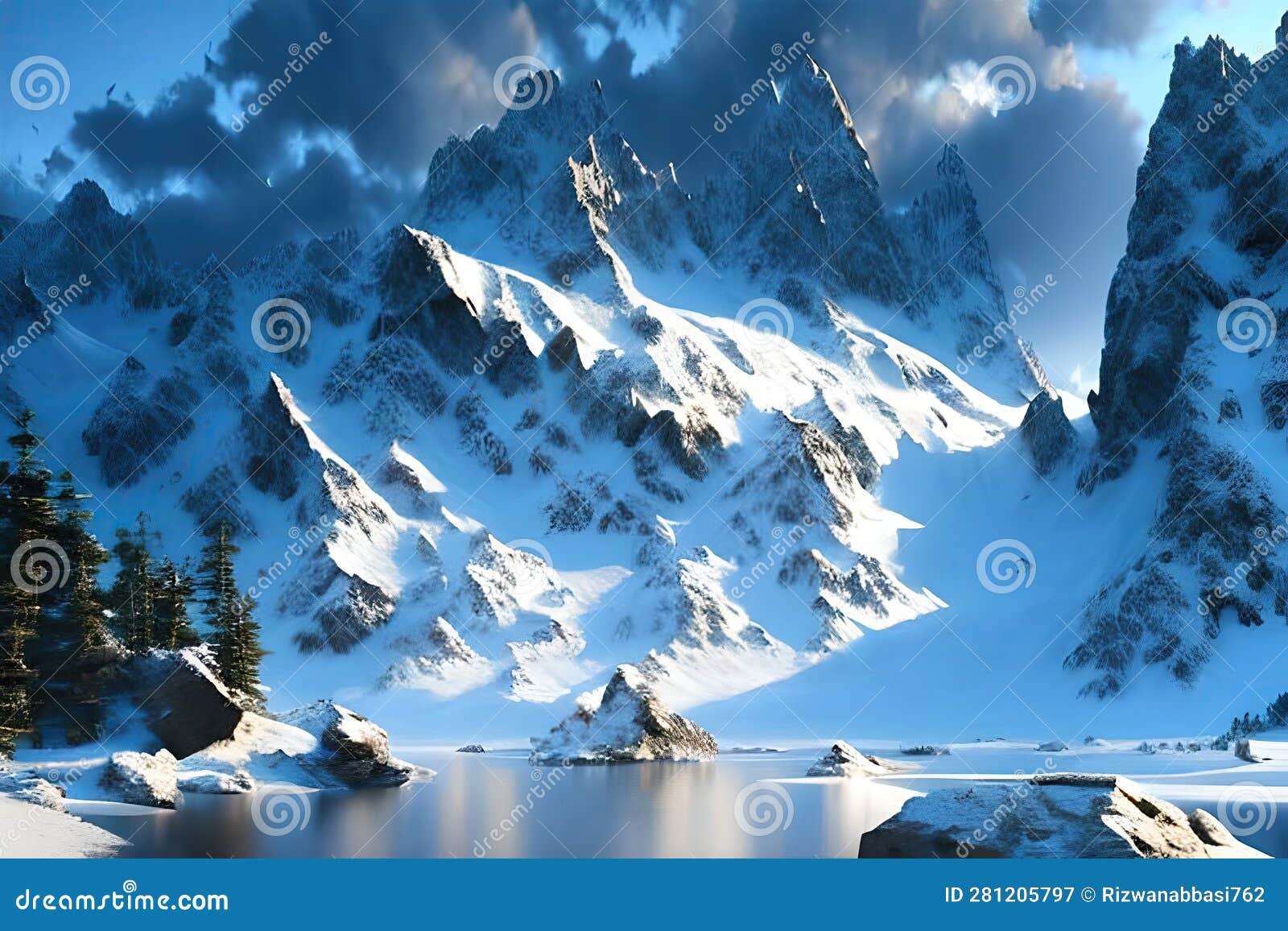 Ice Mountain and Tree Wallpaper Background Stock Illustration ...