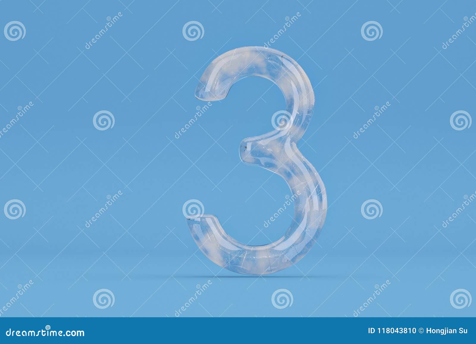 Ice Numeral 3 on Blue Background Include Path.3D Illustration. Stock ...