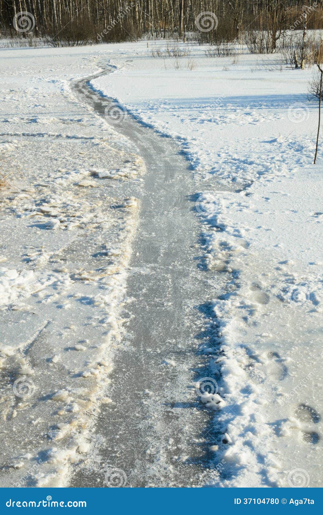 Ice path on frozen lake stock photo. Image of direction - 37104780
