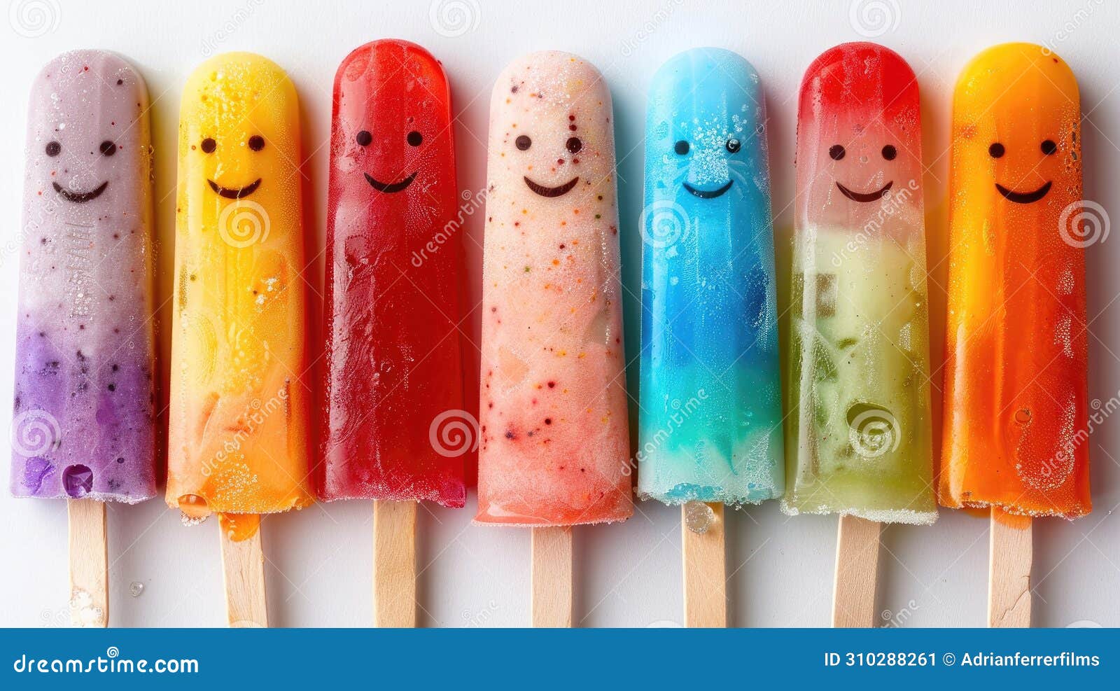 Ice Pops with Smiley Faces on a White Surface. Stock Image - Image of ...