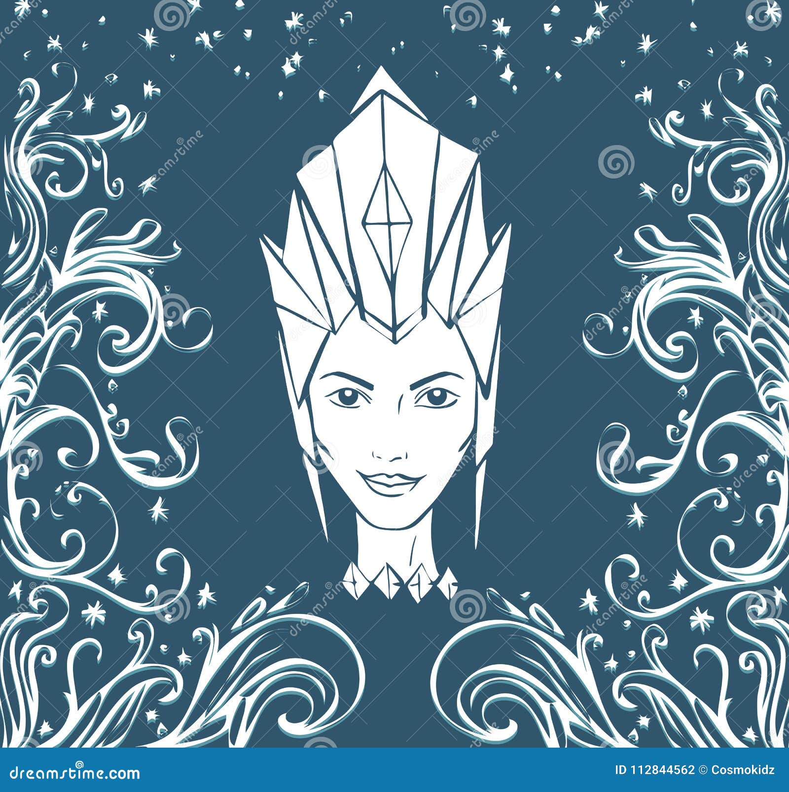Ice Queen and Frost Patterns. Face of a Woman in a Crown Vector ...