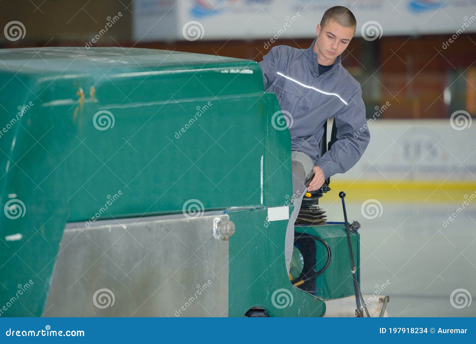 Ice Resurfacing Machine on Rink Stock Photo - Image of surface, driving ...