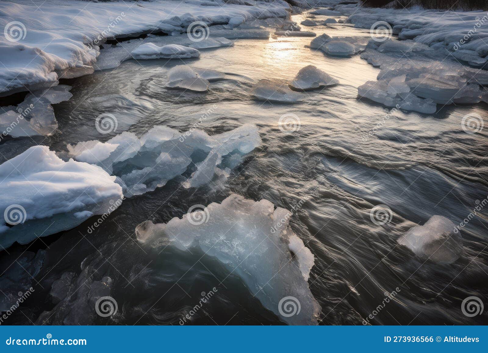 The Ice on a River Cracking and Breaking Apart from the Movement of the ...