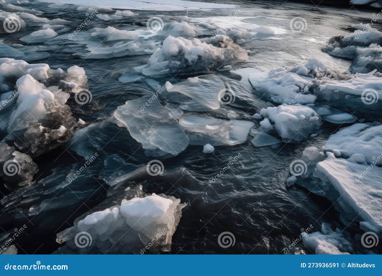 The Ice on a River Cracking and Breaking Apart from the Movement of the ...