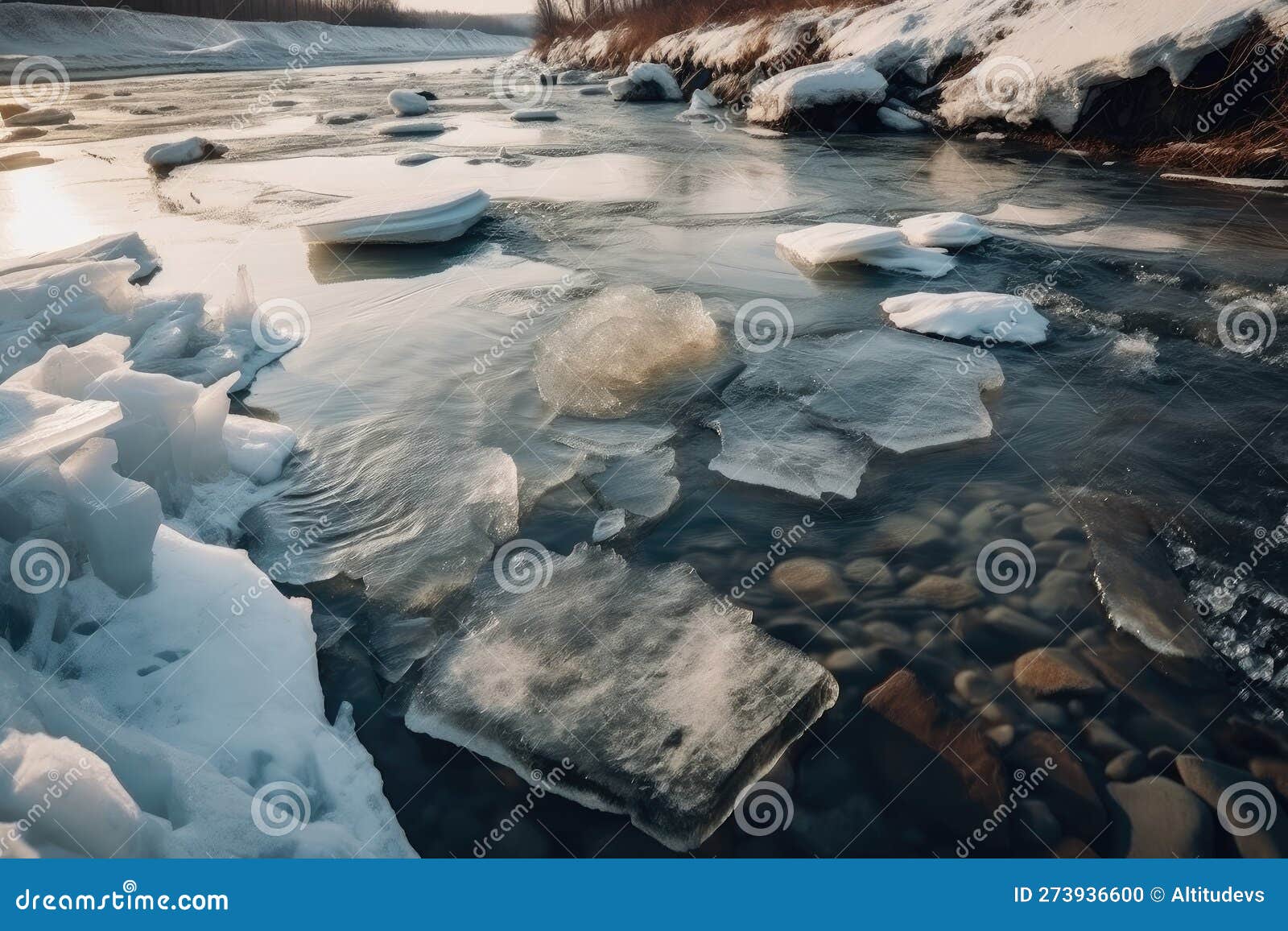 The Ice on a River Cracking and Breaking Apart from the Movement of the ...