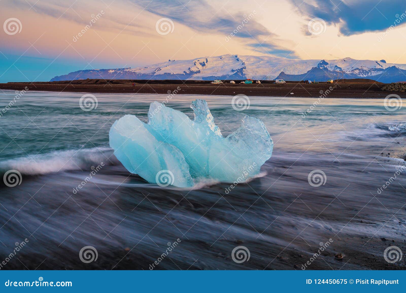 Ice Rock on the Black Sand Beach at Diamond Beach, Iceland Summer ...