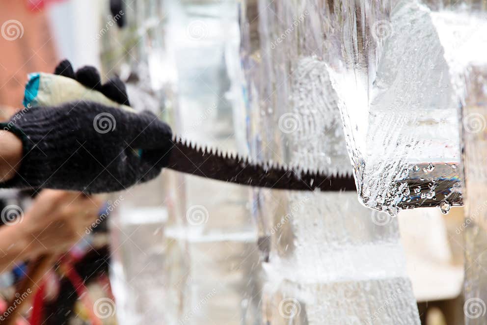 Ice Sculpting stock image. Image of frozen, sawing, chainsaw - 35269683