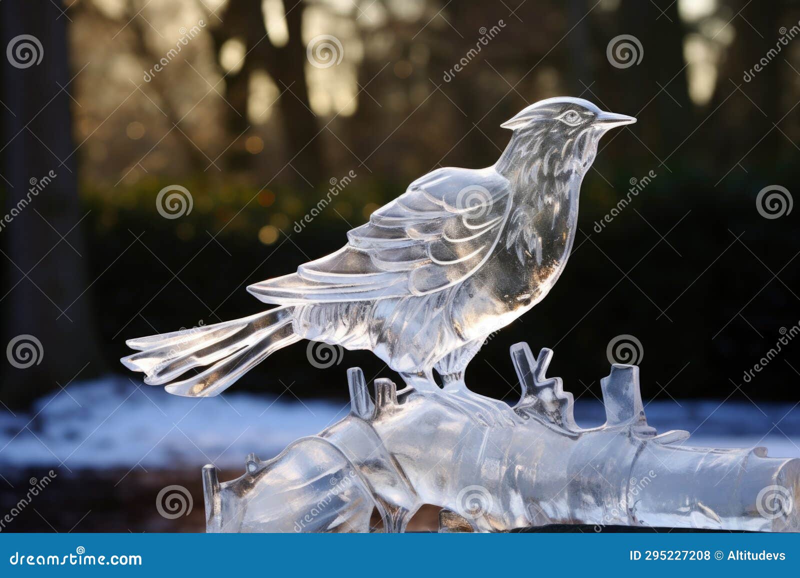 Ice Sculpture of a Bird with Trees in the Background Stock Photo ...