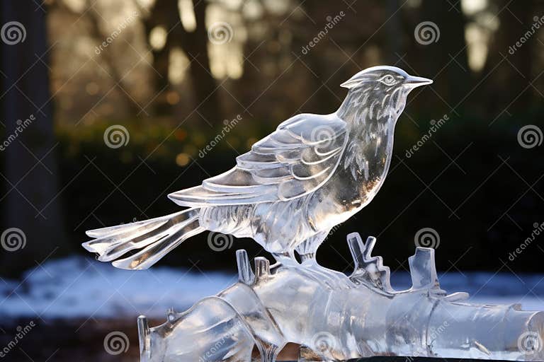 Ice Sculpture of a Bird with Trees in the Background Stock Photo ...