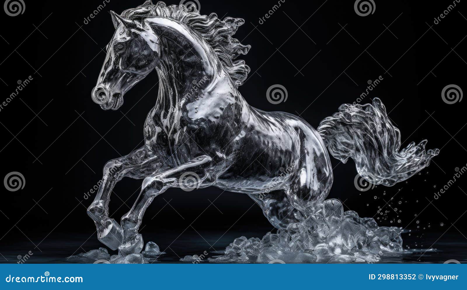 Ice Sculpture of Horse in Dynamic Pose. Beautiful Horse Ice Figure ...