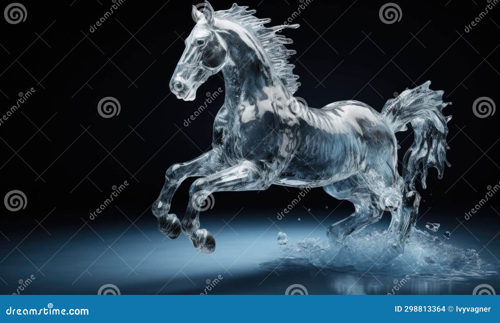 Ice Sculpture of Horse in Dynamic Pose. Beautiful Horse Ice Figure ...