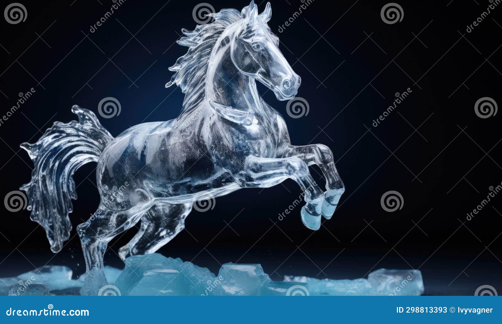 Ice Sculpture of Horse in Dynamic Pose. Beautiful Horse Ice Figure ...