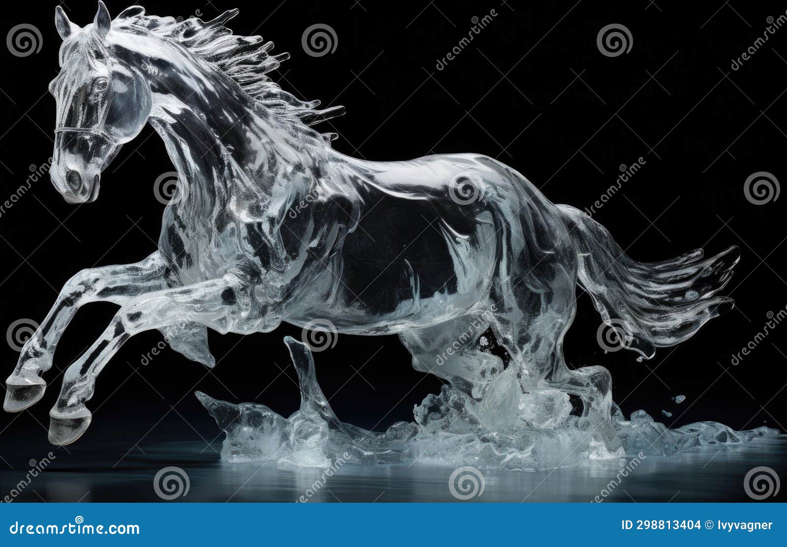 Ice Sculpture of Horse in Dynamic Pose. Beautiful Horse Ice Figure ...