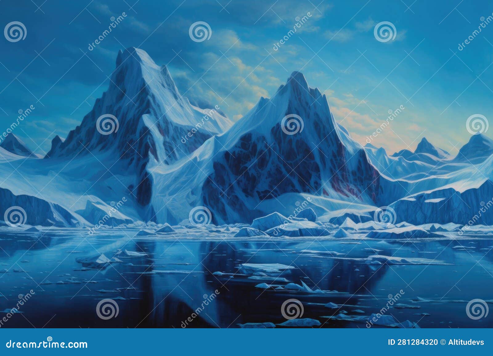 Ice Sheet Breaking Off with Dramatic Mountain Backdrop Stock ...