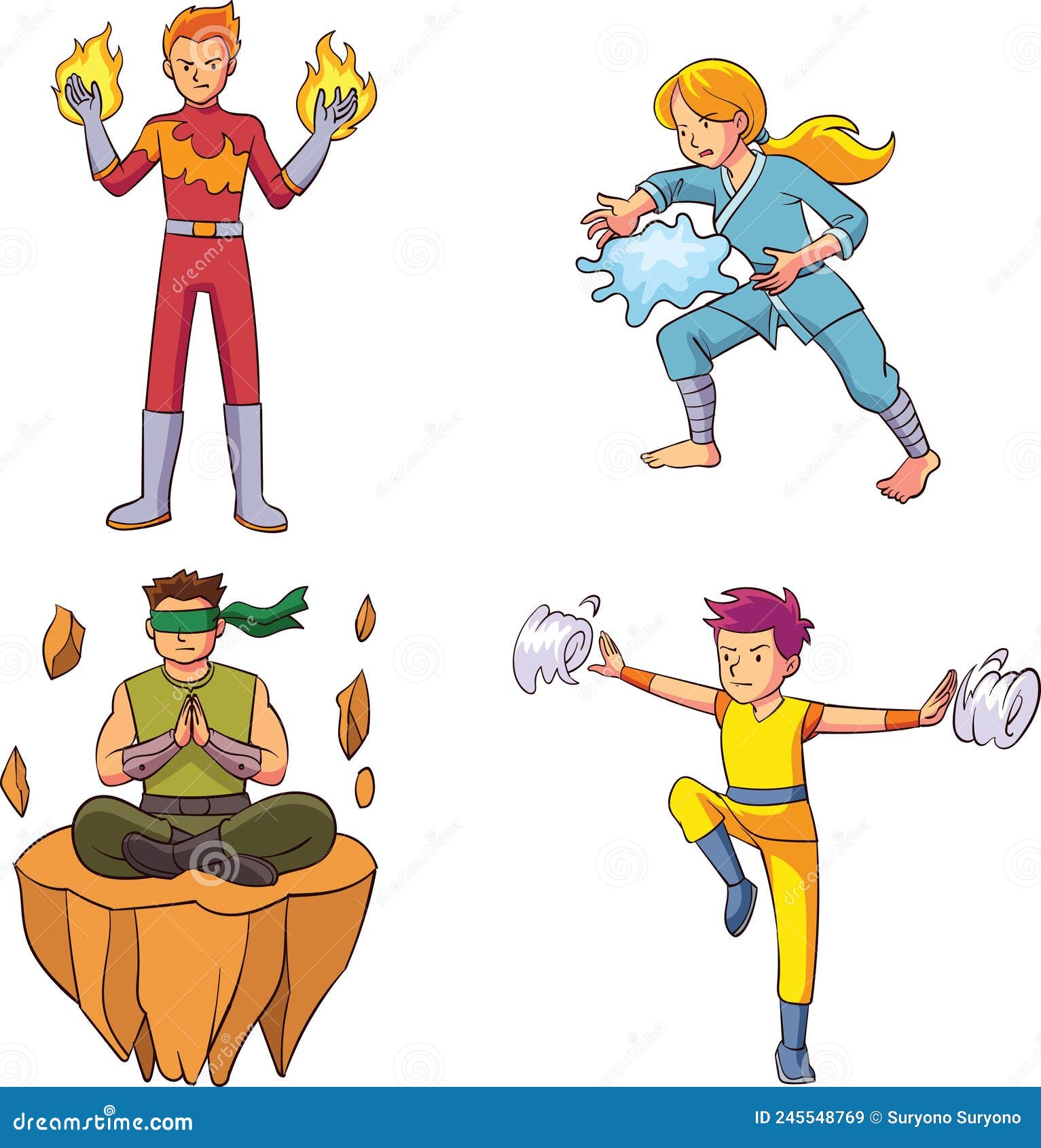 Heroes with the Power of Four Elements Stock Vector - Illustration of ...