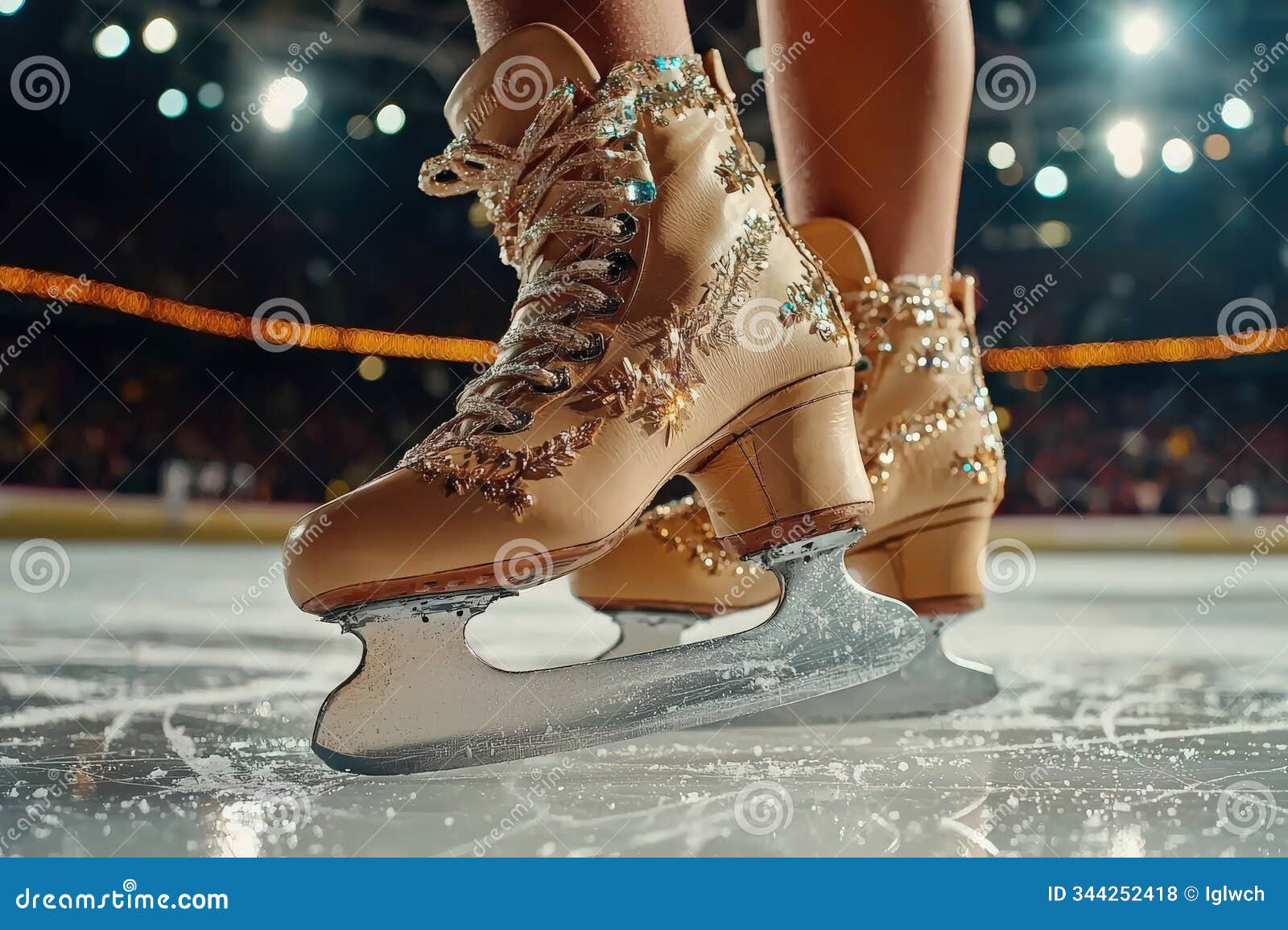 An Ice Skaters Blade Skillfully Cuts through the Ice, Scattering Stock ...