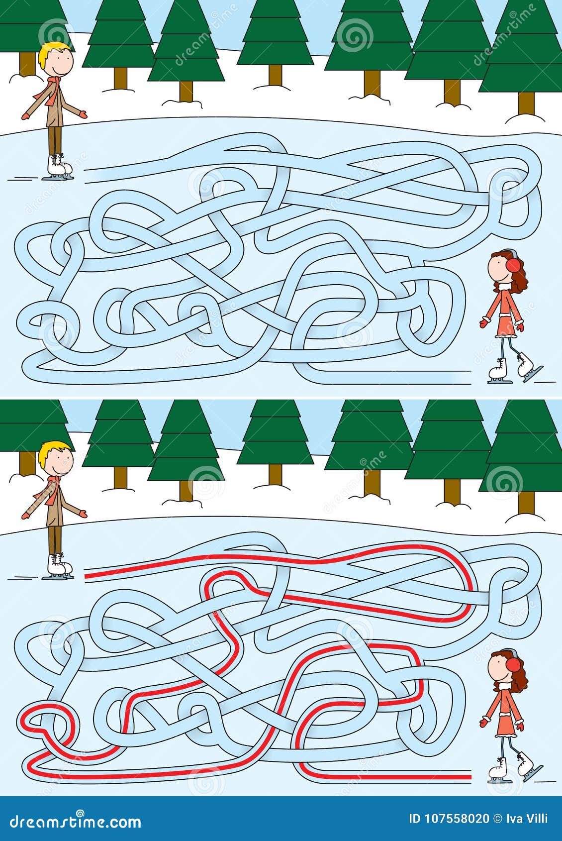 Ice skating maze stock vector. Illustration of pine - 107558020