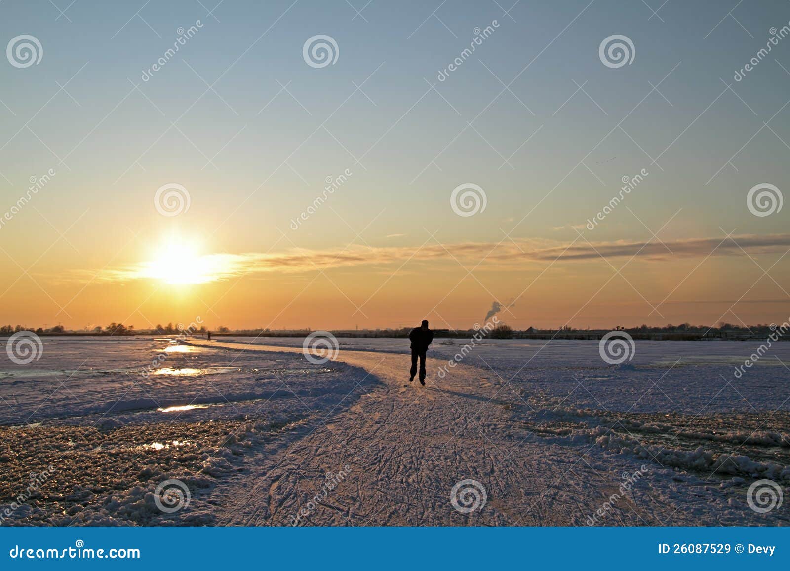 Ice Skating the Netherlands at Sunset Stock Image - Image of ...