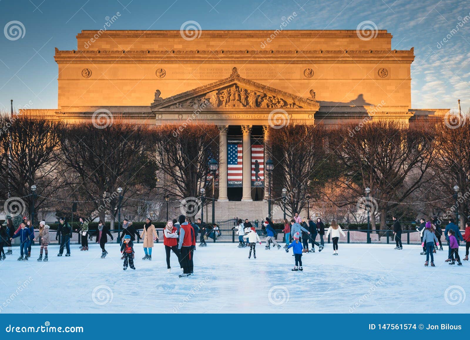 Ice Skating Rink and the Archives in Washington, DC Editorial Stock ...