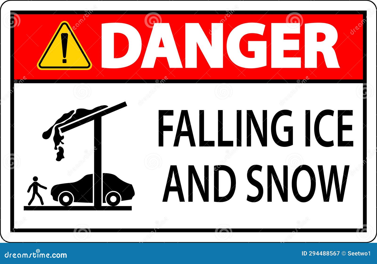 Ice and Snow Danger Sign Caution - Falling Ice and Snow Sign Stock ...