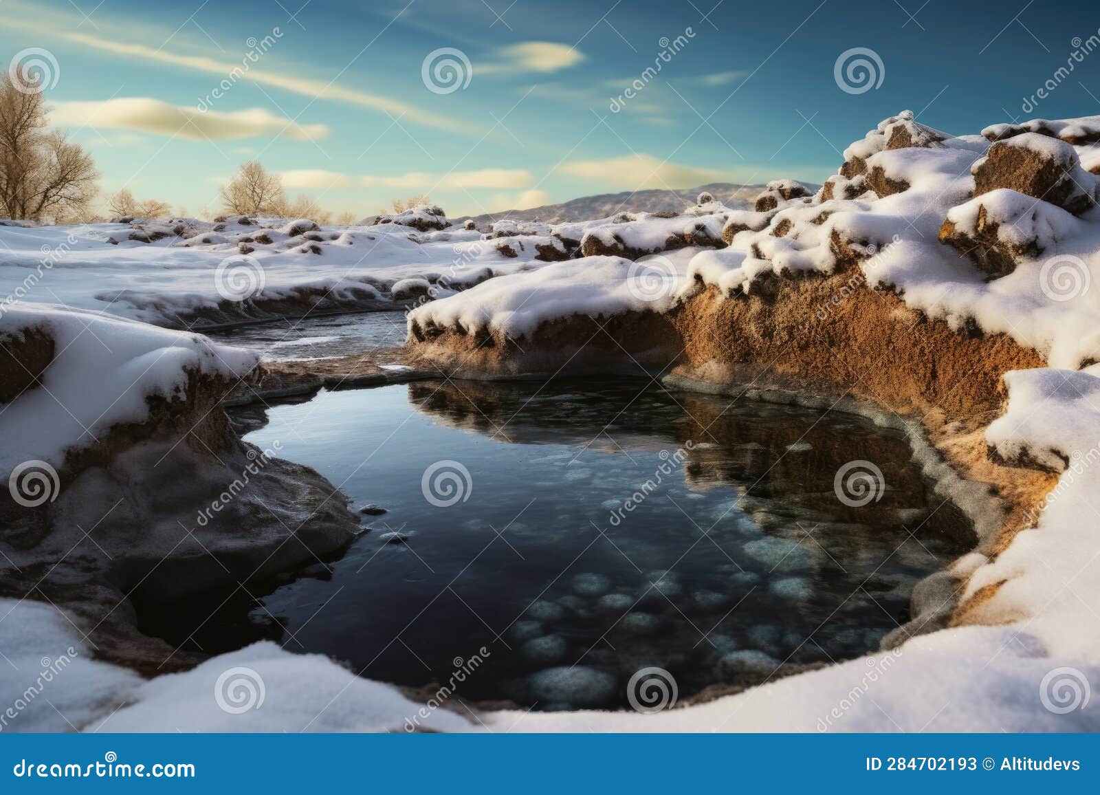 Ice and Snow Melting Around the Edge of a Hot Spring Stock Image ...