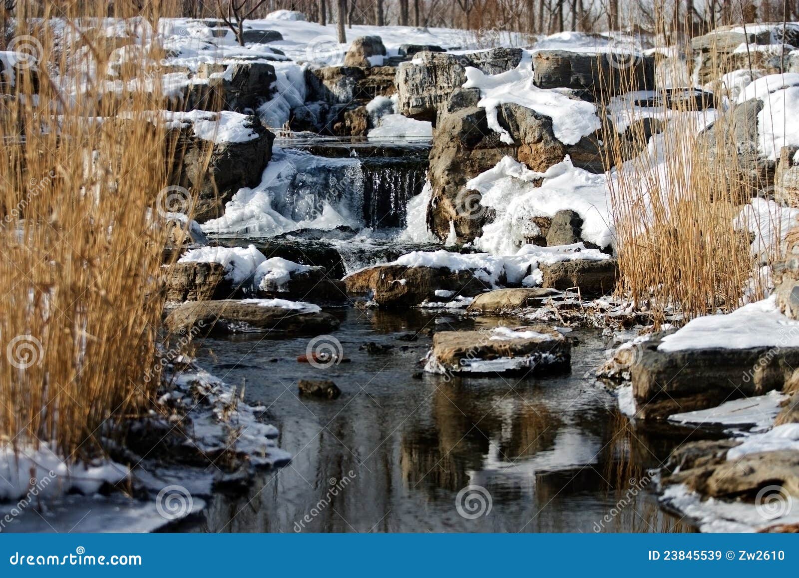Ice, snow and stream water stock image. Image of snow - 23845539