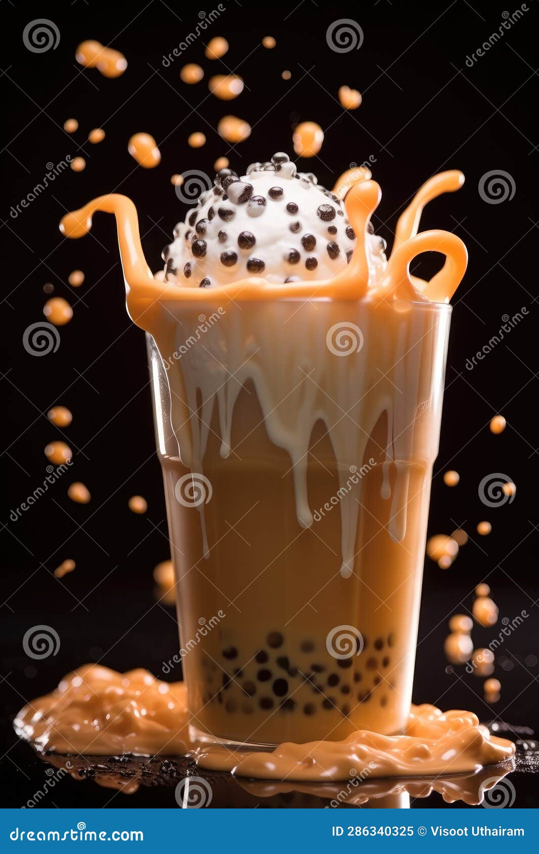 Ice splashing of milk tea stock illustration. Illustration of cubes ...