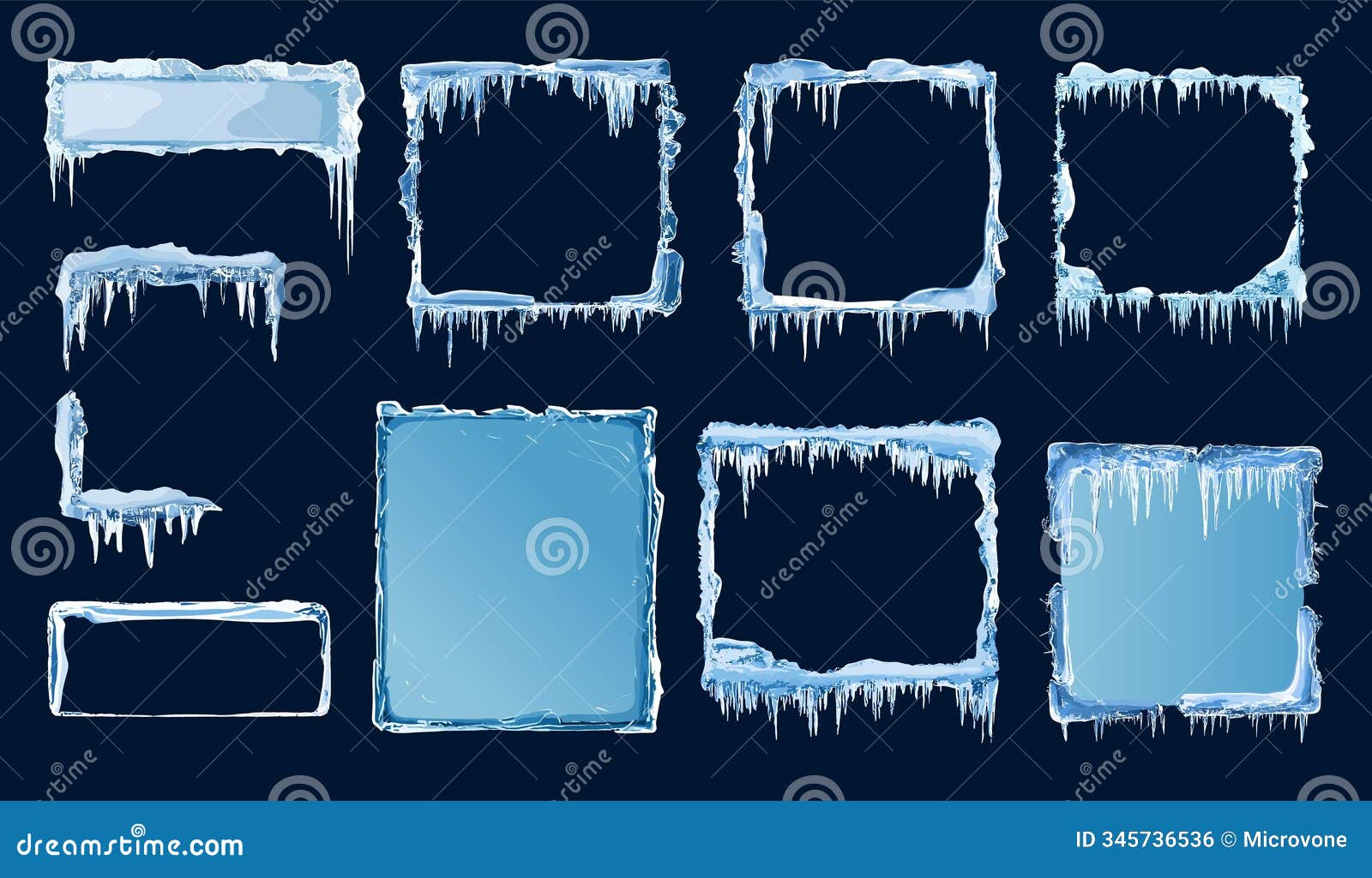 Ice Square Rectangular Empty Frames Set and Corners. Borders with ...