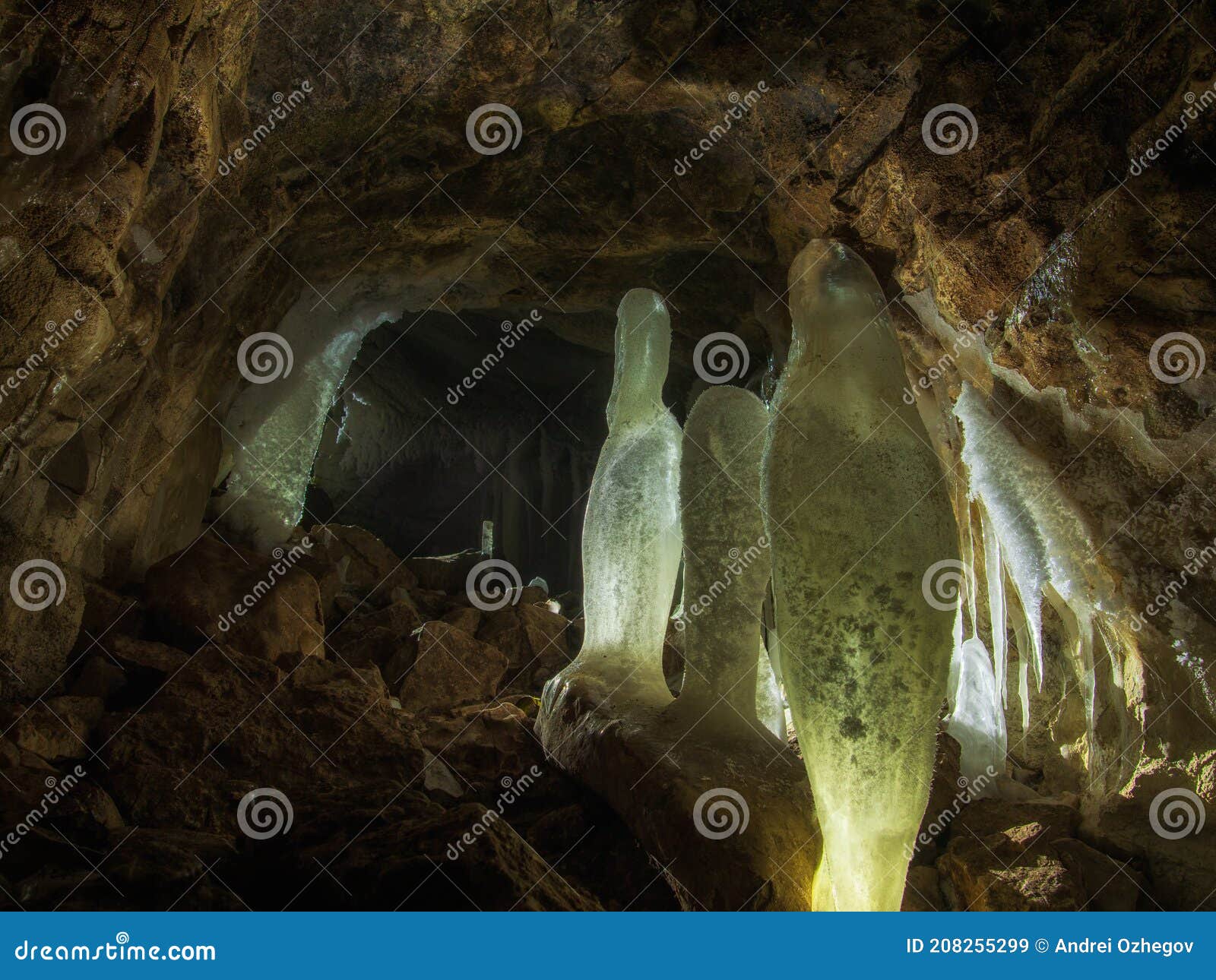 Ice Stalactites and Stalagmites in the Cave. Perm, Russia Stock Image ...