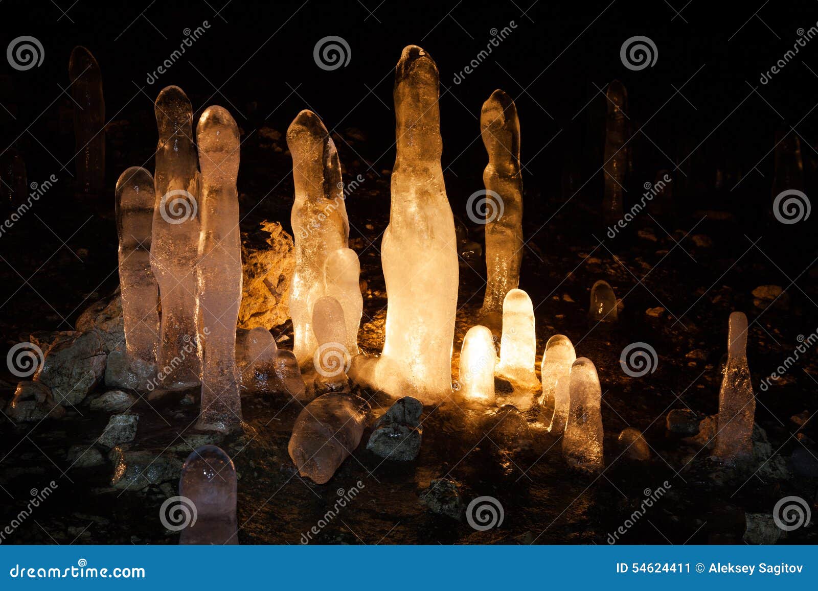 Ice stalagmites in a cave stock image. Image of frozen - 54624411