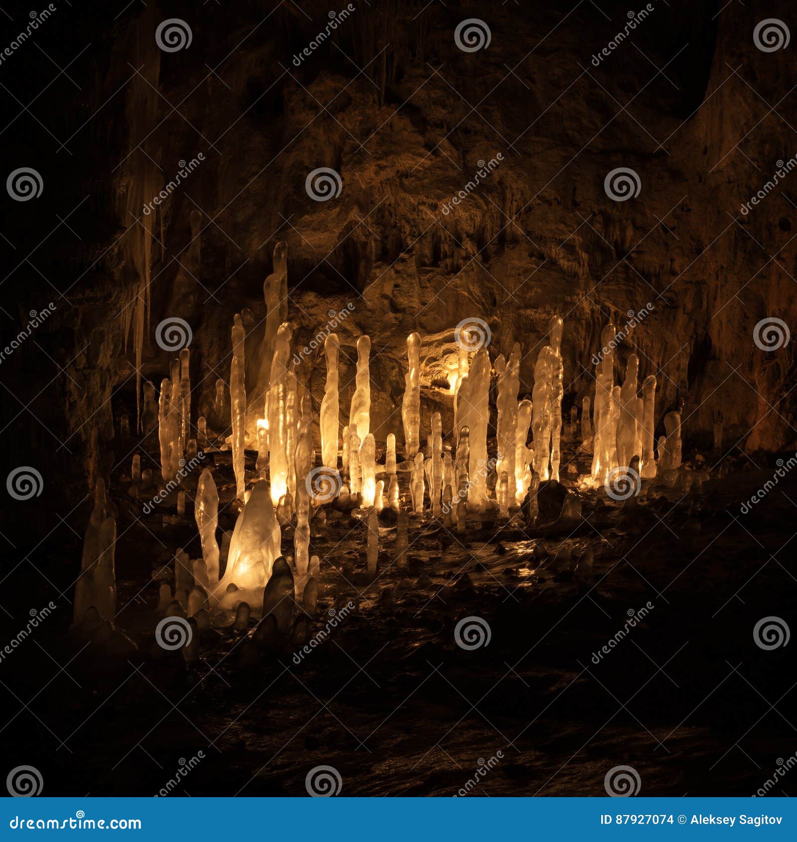 Ice stalagmites in a cave stock photo. Image of crystal - 87927074