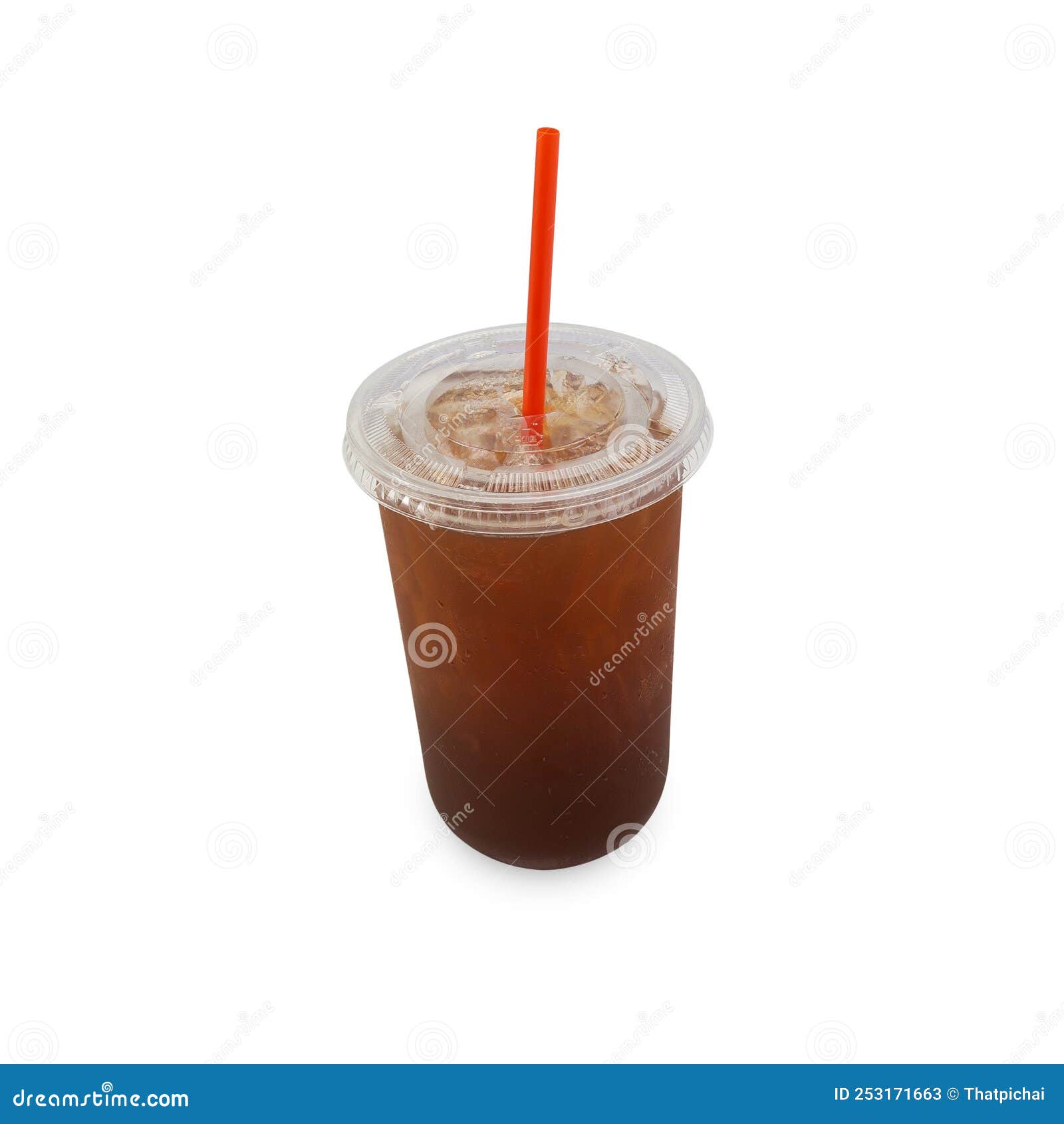 Ice Tea in Clear Plastic Glass Isolated on White Background with ...
