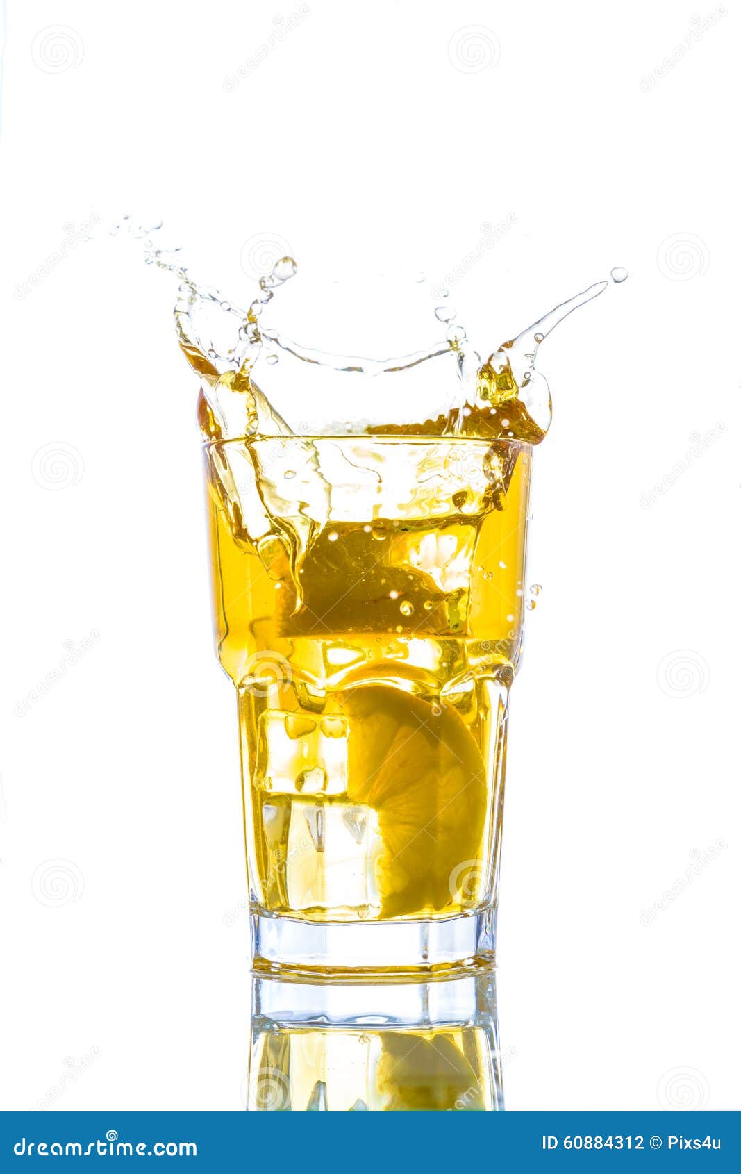 Ice tea with lemon splash stock photo. Image of object - 60884312