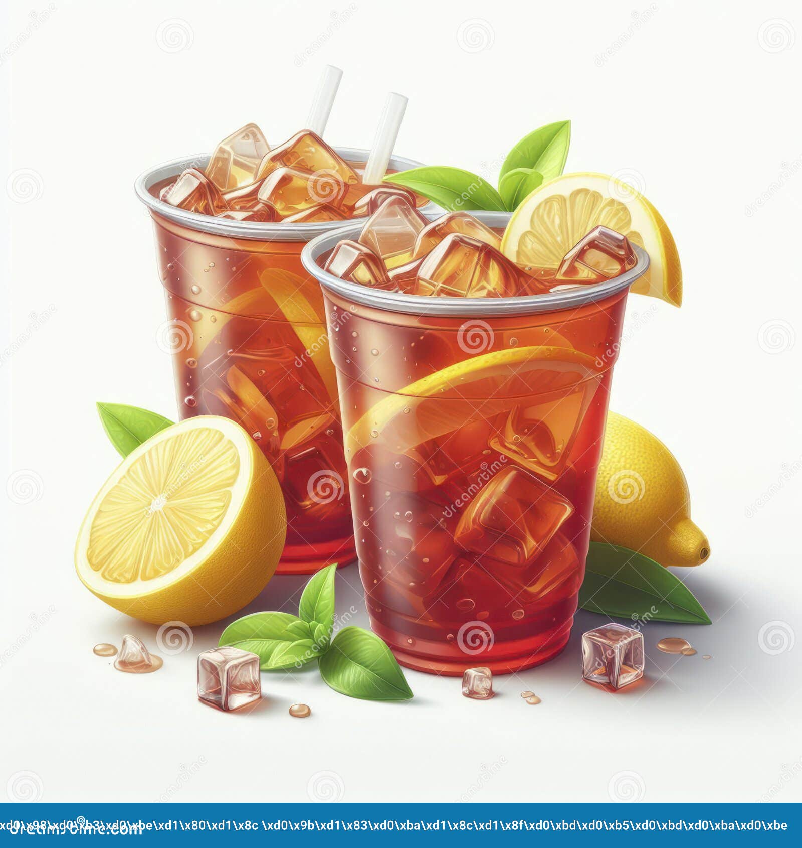 Ice Tea on Plastic Cup with Lemon, Side View Isolated on Transparent ...