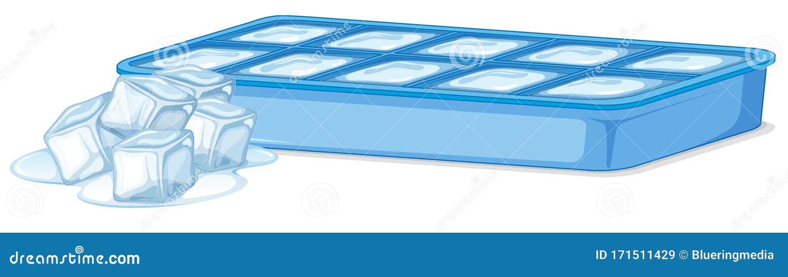 Ice Tray with Ice and Melting Ice Cubes on White Background Stock ...