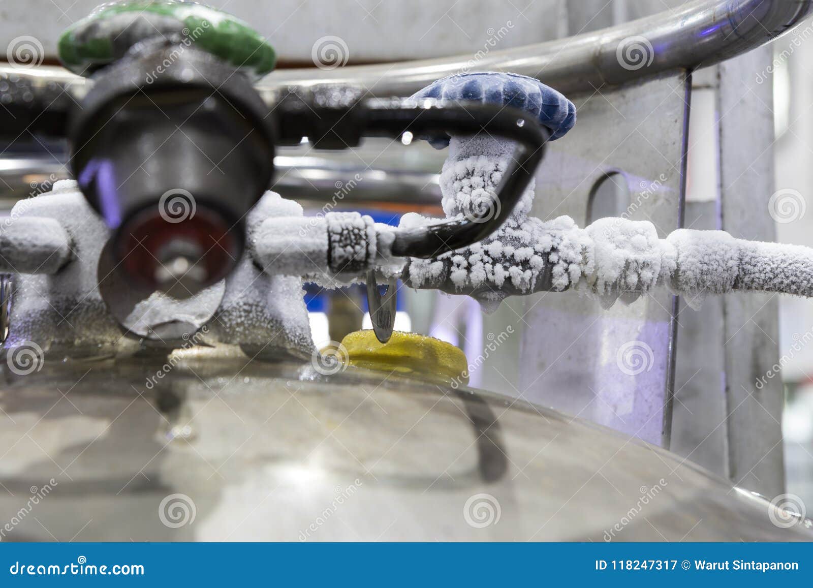 Ice at Valve and Pipe of Nitrogen Tank Stock Image - Image of liquid ...