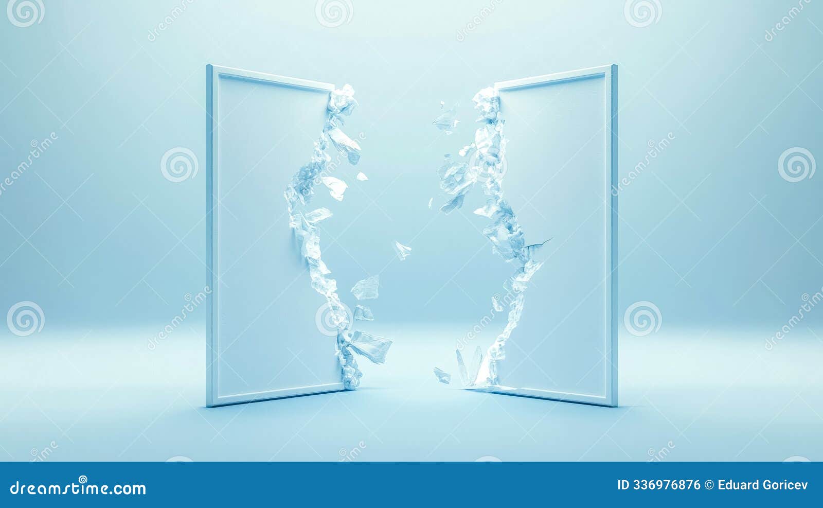 Ice Wall Breaking Separating Two Spaces with Blank Background Stock ...