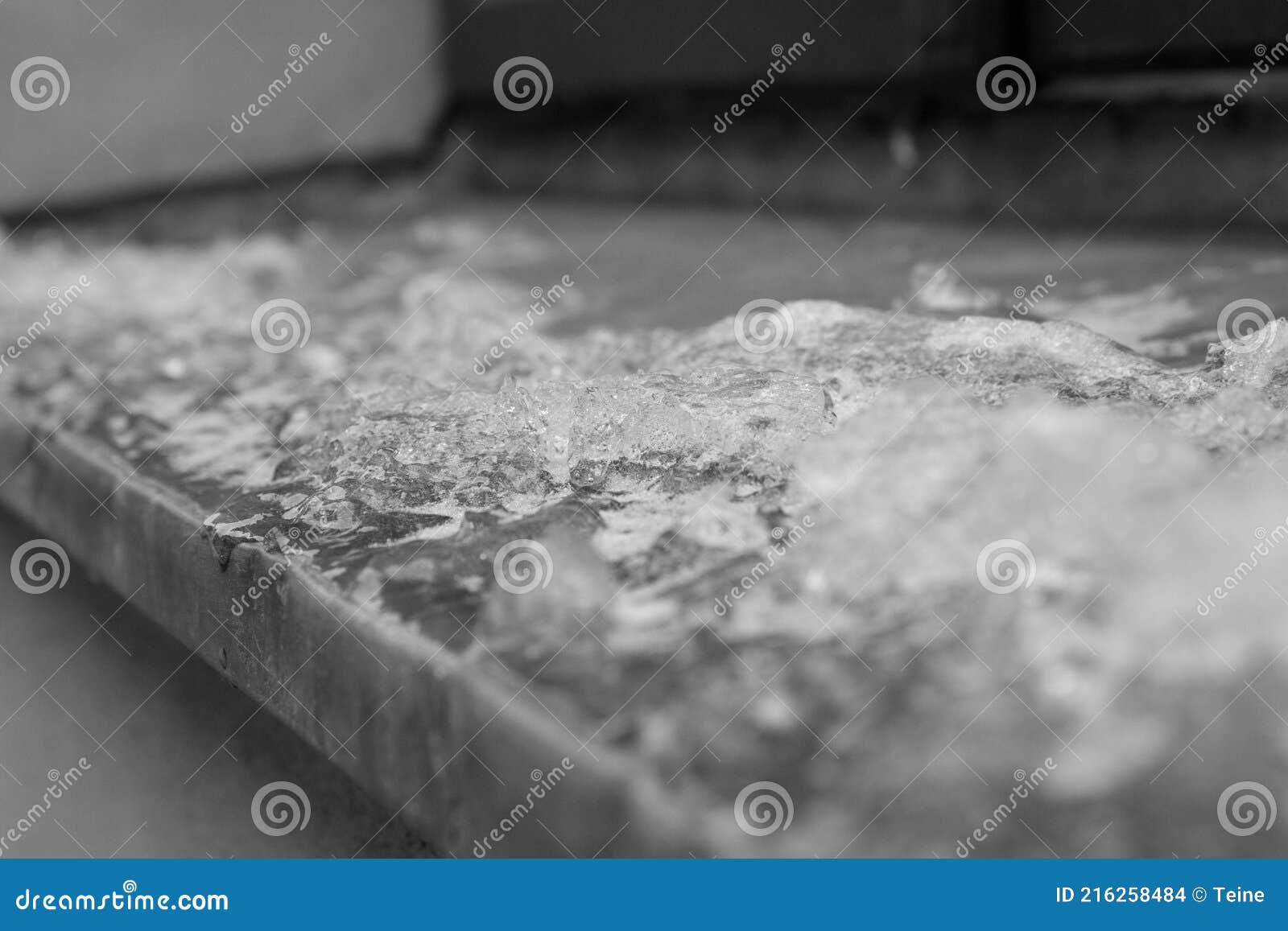 Ice on a window sill stock photo. Image of effect, glitter - 216258484