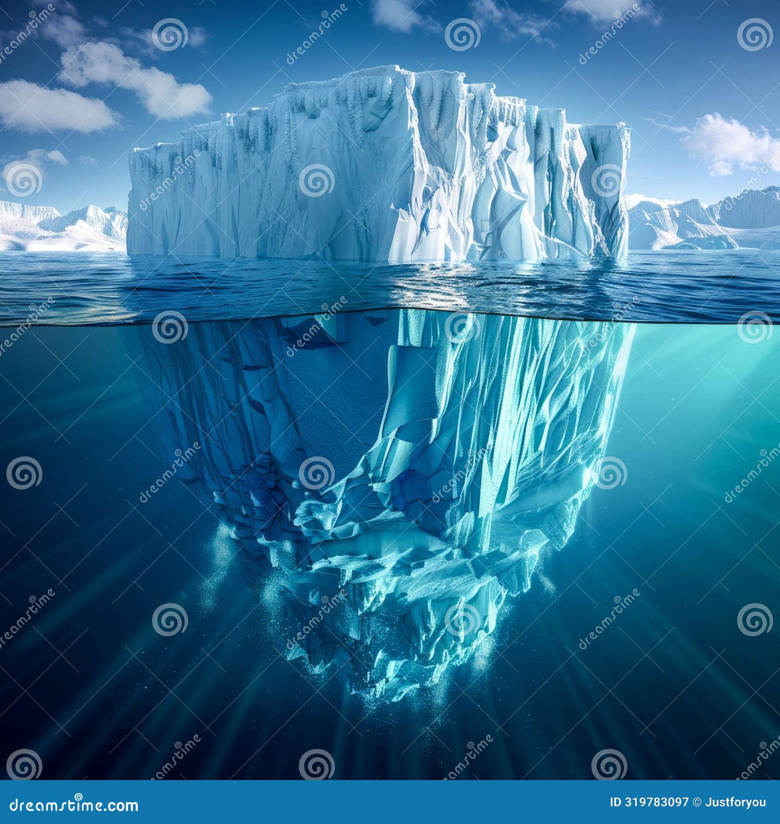 Iceberg With Above And Underwater View In The Ocean. Affected By ...
