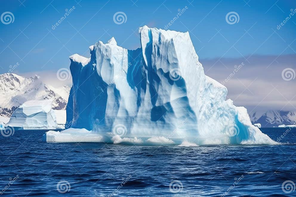 Iceberg with Chunks of Ice Falling into the Ocean Calving Event Stock ...