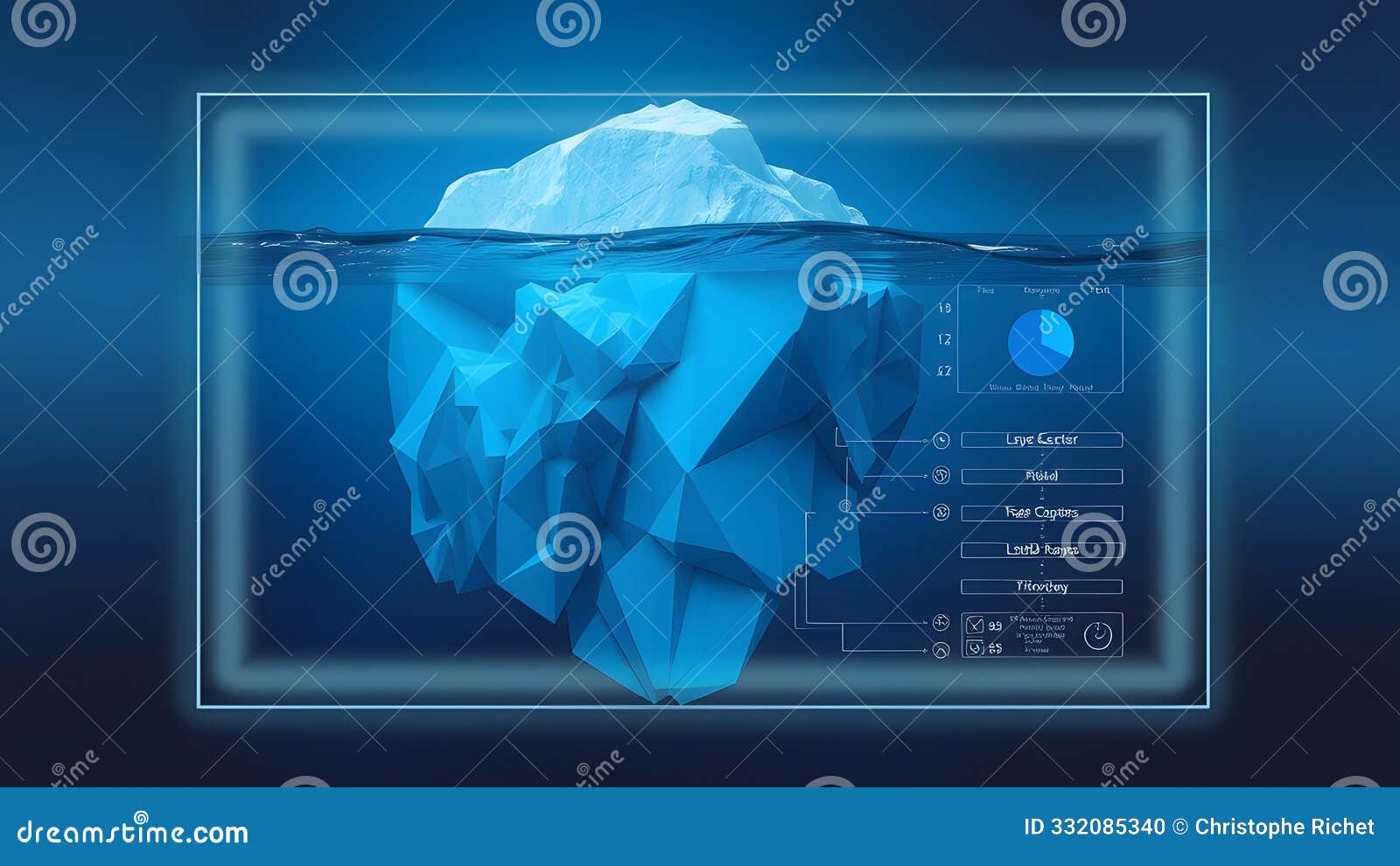Iceberg with digital data. stock illustration. Illustration of tech ...