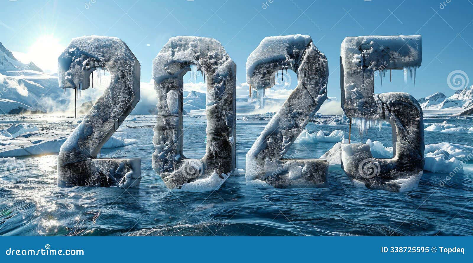 Iceberg With Large 2025 Numbers In Winter Ocean, Background Concept ...