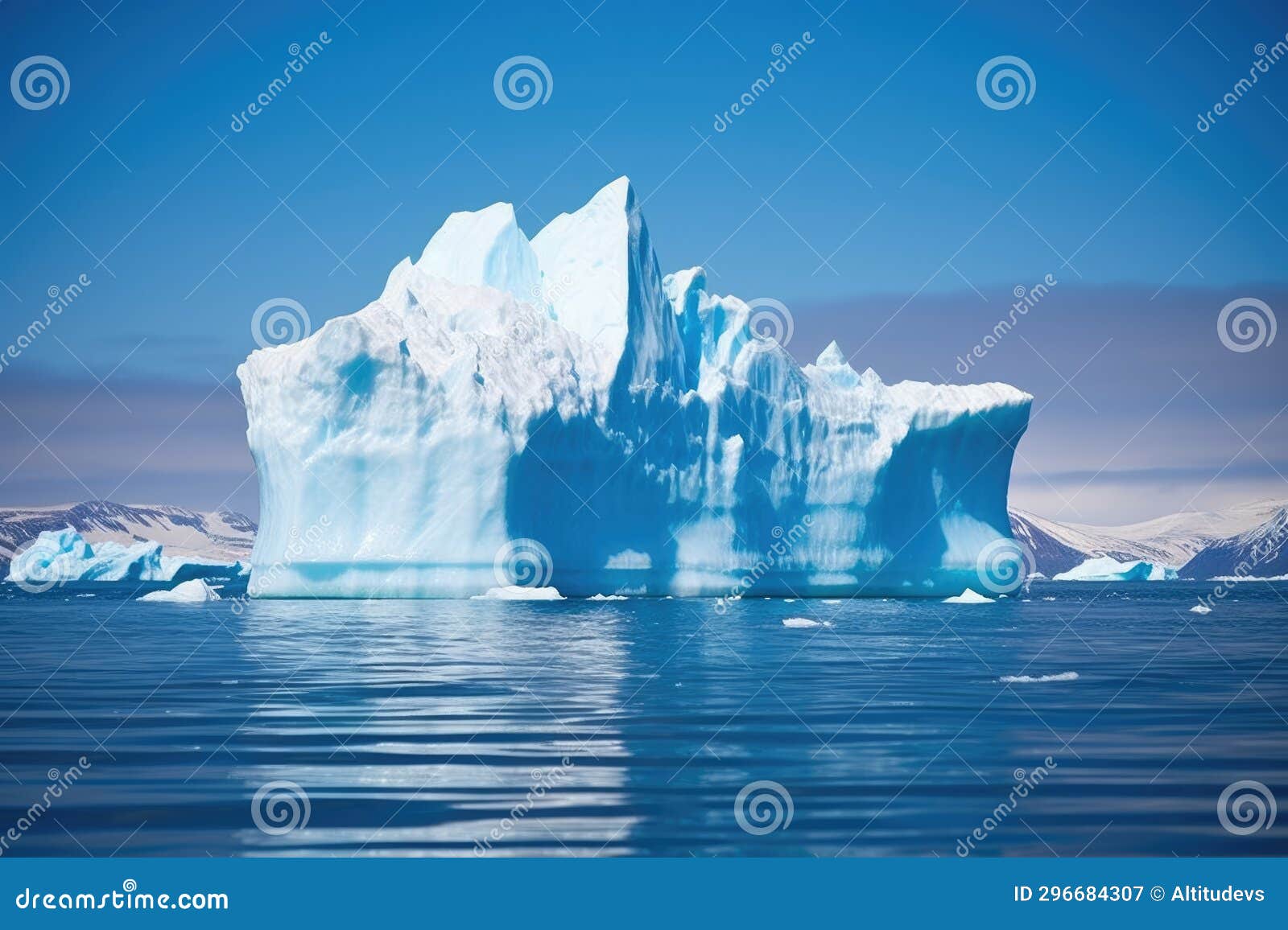 Iceberg Looming Over a Field of Floating Ice Shards Stock Image - Image ...