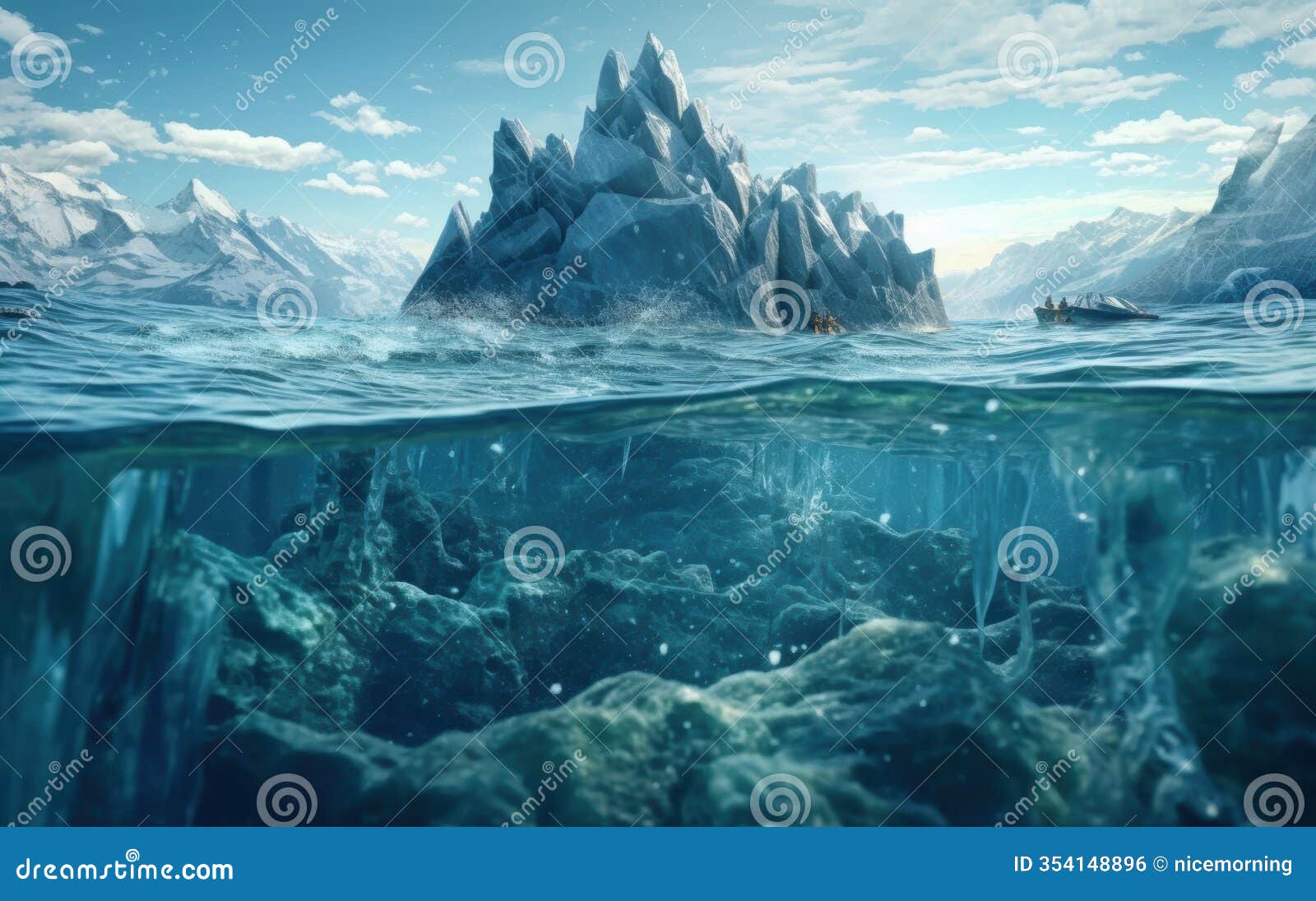 Iceberg and Mountain Landscape, Underwater View. Created by Generative ...