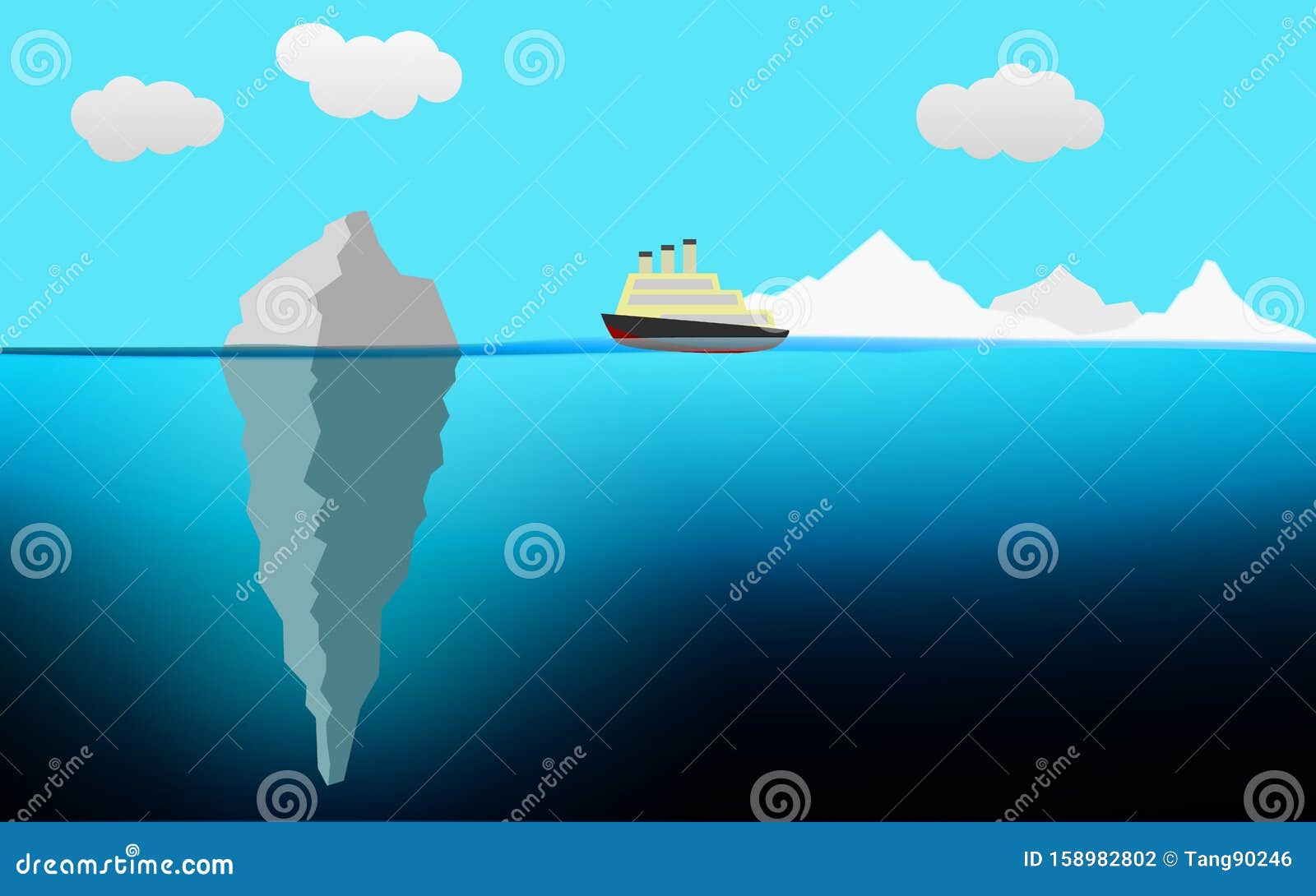 Iceberg in the Ocean with a Ship Stock Illustration - Illustration of ...
