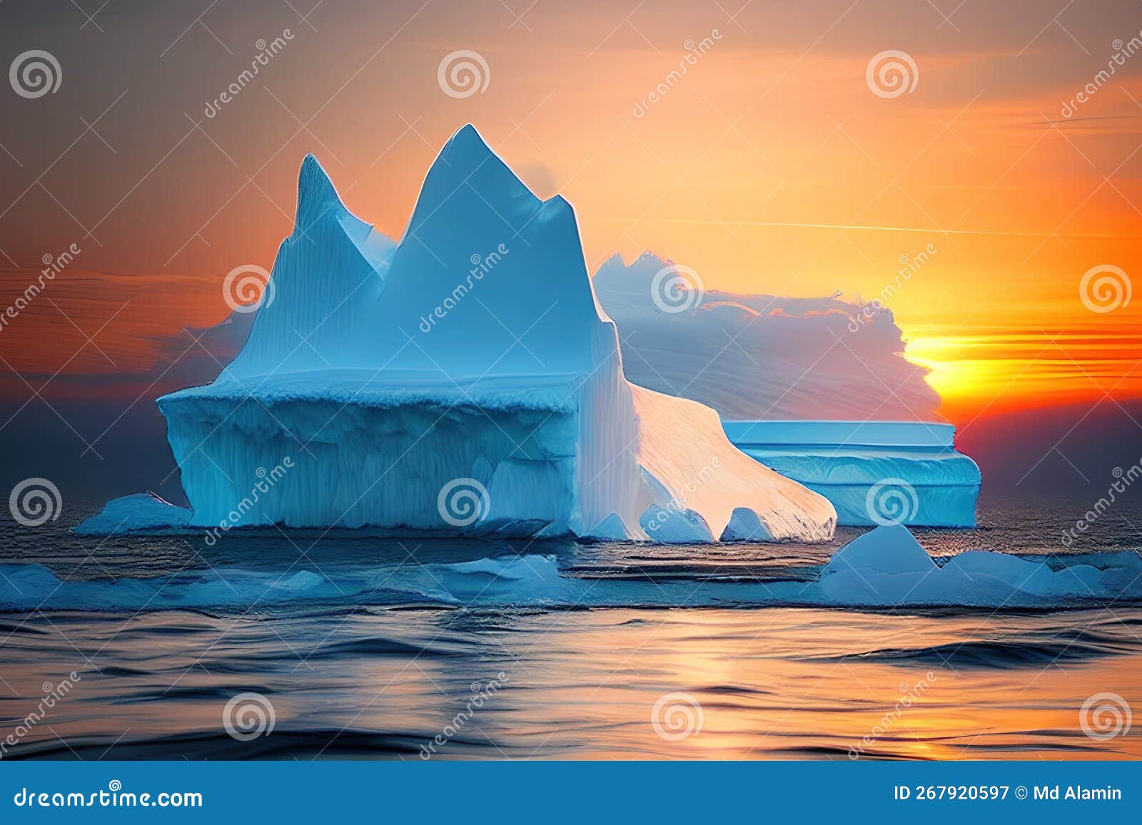 Iceberg in the Ocean, Sunrise or Sunset by AI Generated Stock Image ...