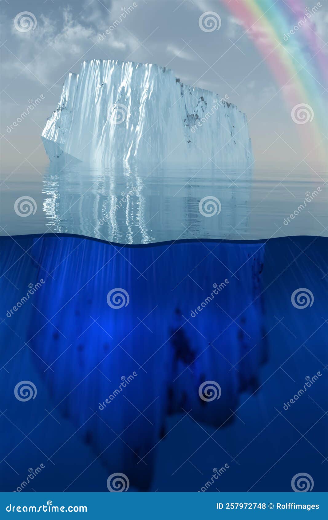 Iceberg and rainbow in sea stock illustration. Illustration of freeze ...
