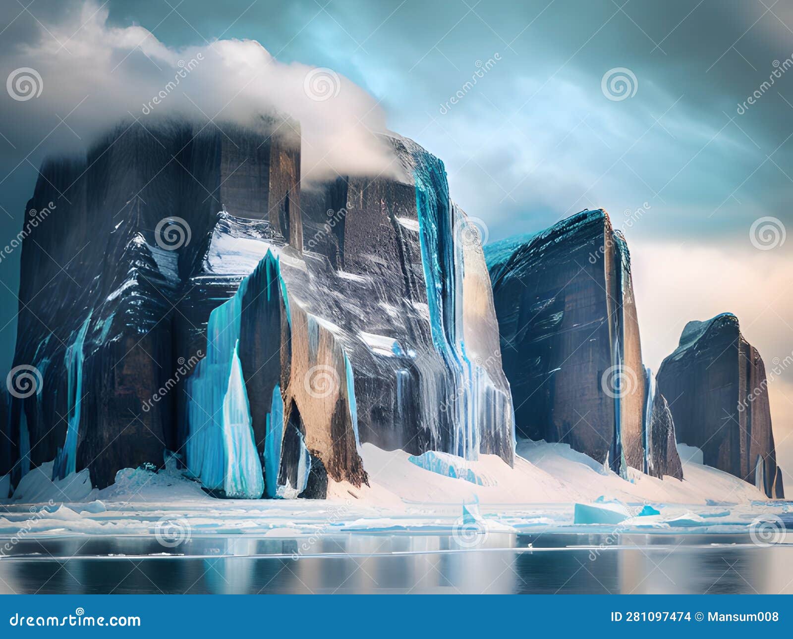 Iceberg in the Snow with Rain Cloud, Ai Generated Stock Illustration ...